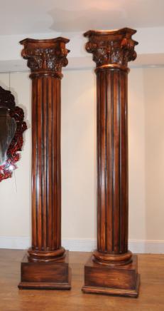 PAIR 8FT MAHOGANY CORINTHIAN COLUMNS GEORGIAN