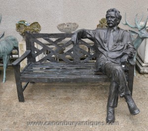Large Bronze Garden Bench with Lifesize Albert Einstein Statue