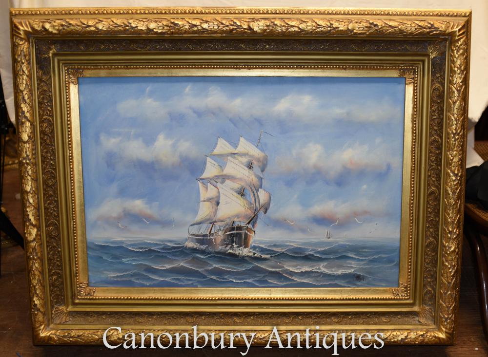 English Oil Painting Ship Sea Scape Maritime Art