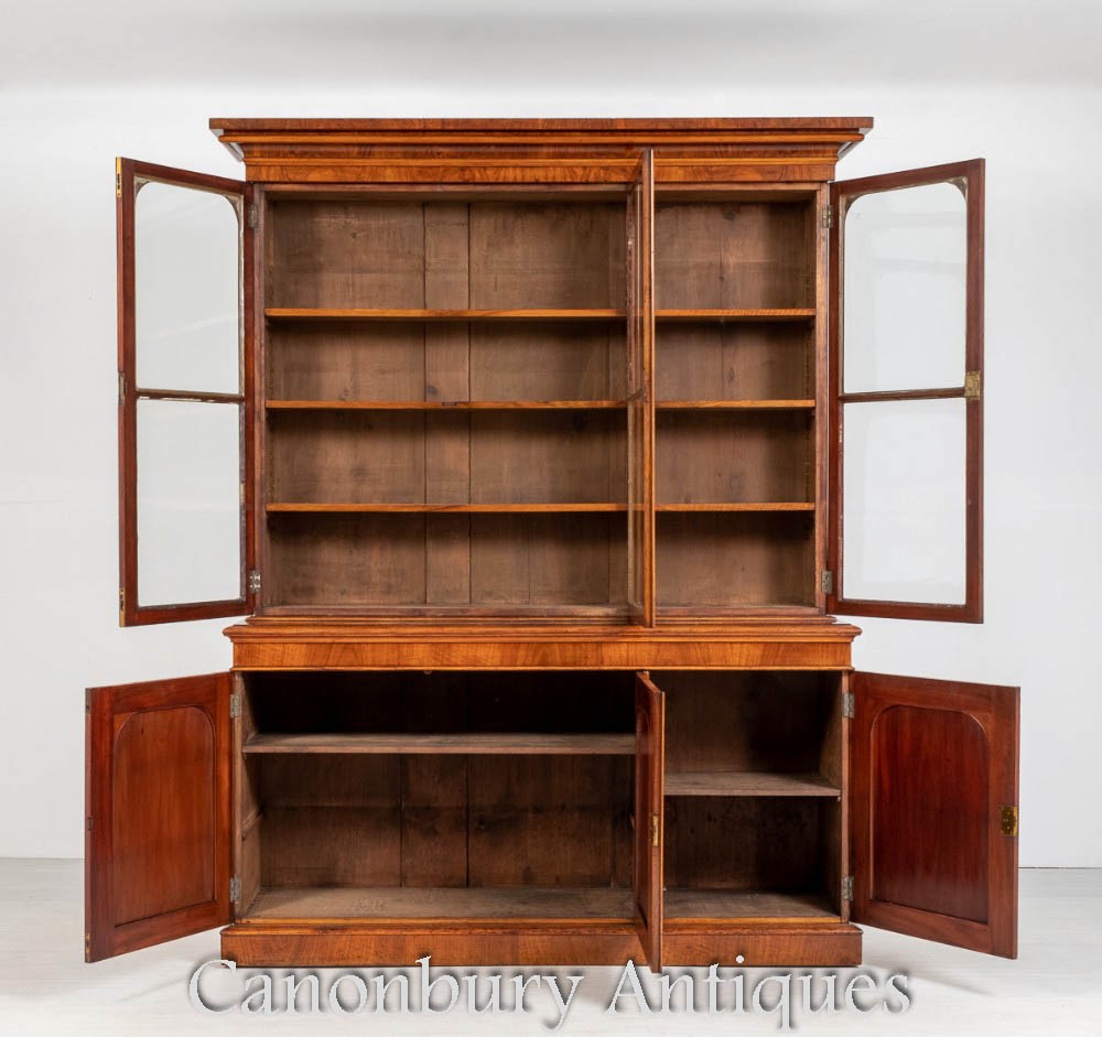 Victorian Bookcase - Library Display Cabinet Walnut 1860